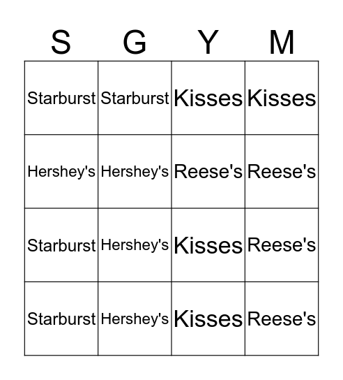 Chocolate Bingo Card