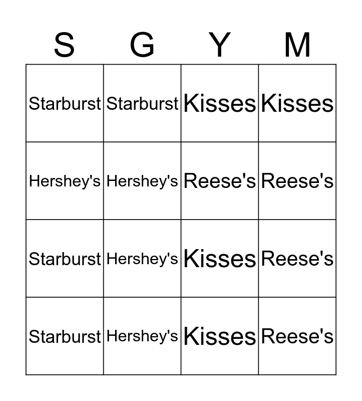 Chocolate Bingo Card