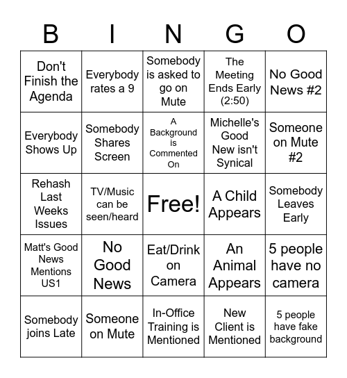 Bi Weekly Meeting Bingo Card Bi Weekly Meeting Bingo Card