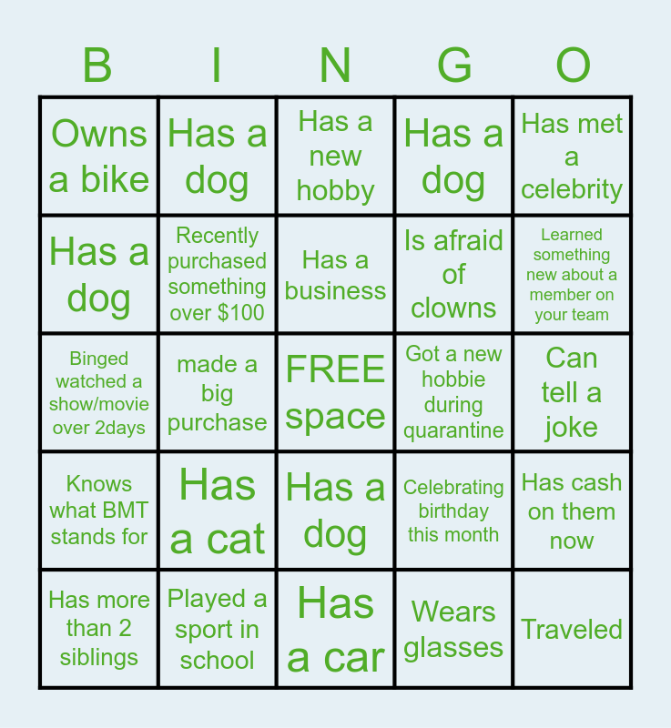 Team Goal Diggers BINGO Card