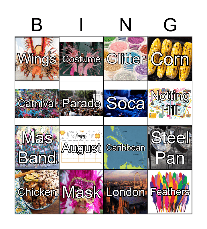 Notting Hill Carnival Bingo Card
