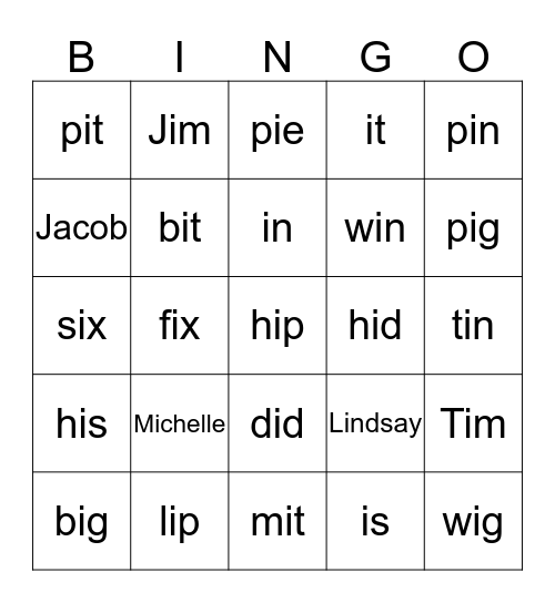 Bingo Short "I" Bingo Card