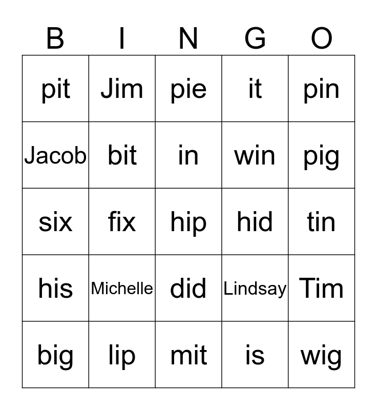 Bingo Short "I" Bingo Card