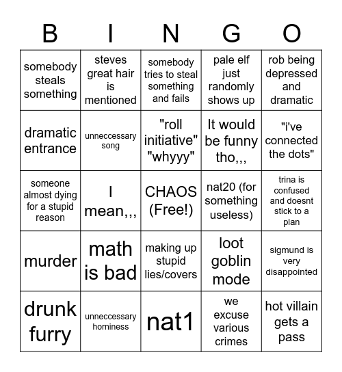 DnD Bingo Card