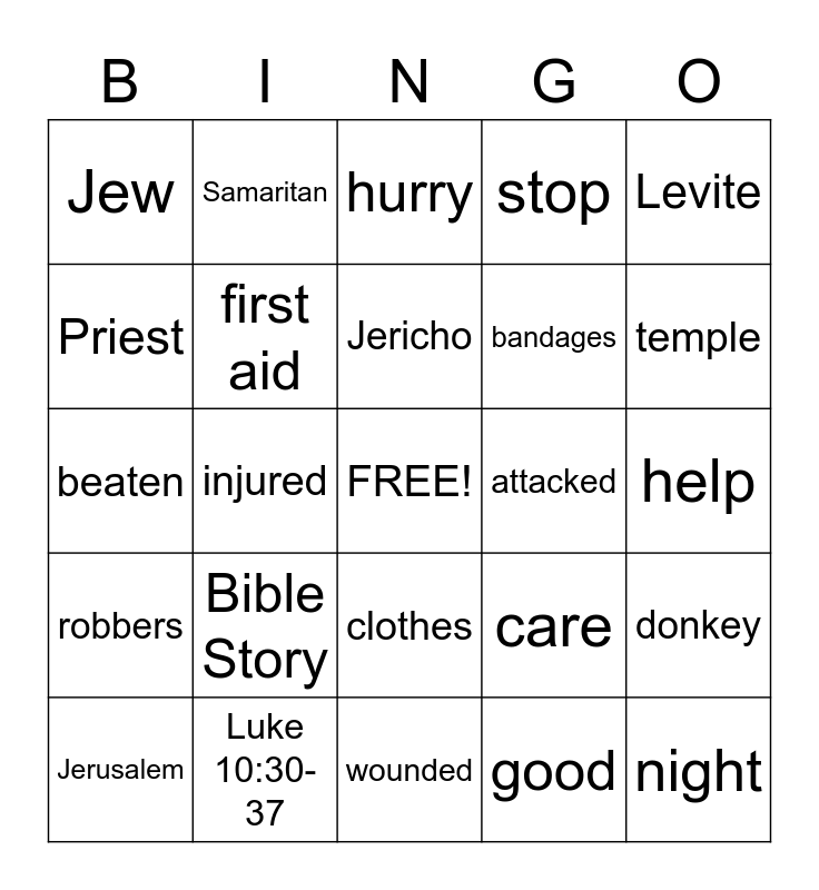 The Good Samaritan Bingo Card