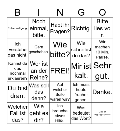 Deutschstunden- Bingo Card