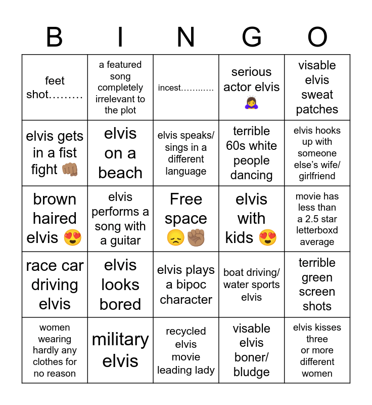 elvis movie bingo 🫡 Bingo Card