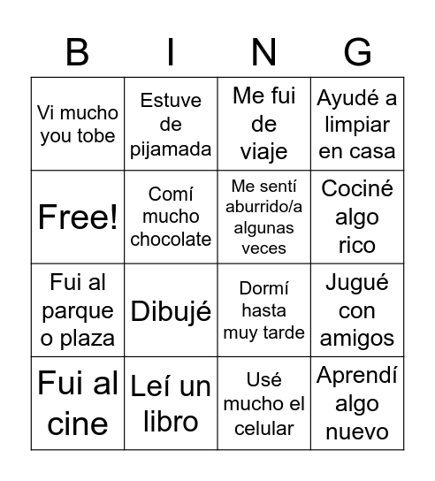 Mis Vacaciones de invierno Bingo Card