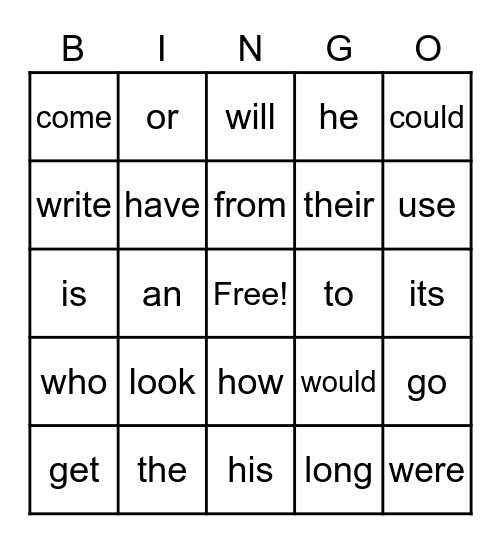 Sight Word Bingo! Bingo Card