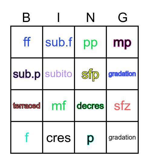 Dynamics Bingo Card