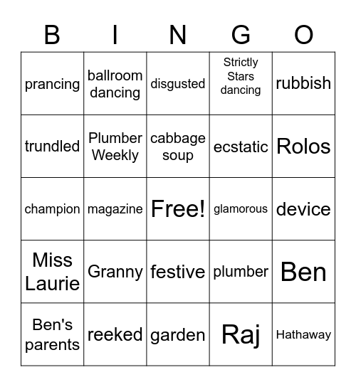 Gangsta Granny Chapters 1-3 Bingo Card
