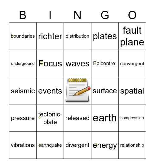 Earthquake Bingo Card