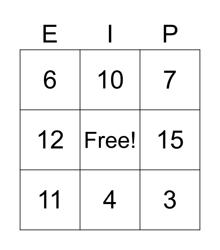 Bingo Matemático Bingo Card