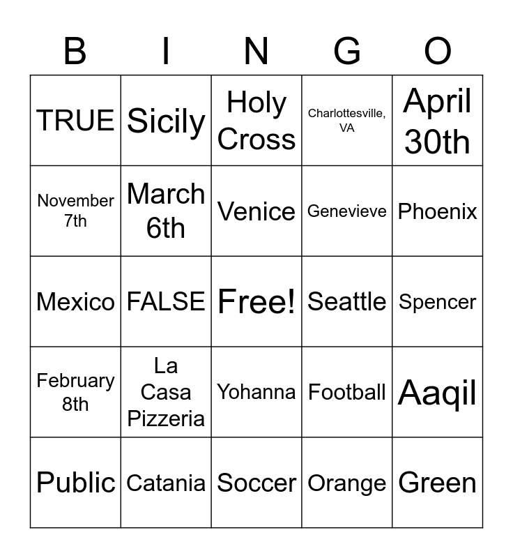 Untitled Bingo Card