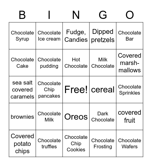 chocolate Bingo Card