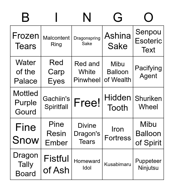 NeptuneNeon's Sekiro Randomizer Bingo Card