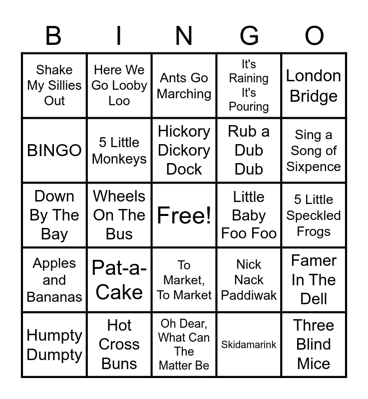 Nursery Rhyme Bingo Card