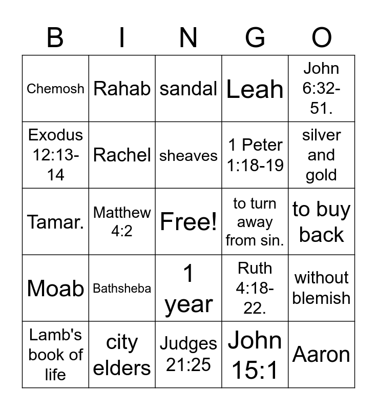 Redeemed! Bingo Card