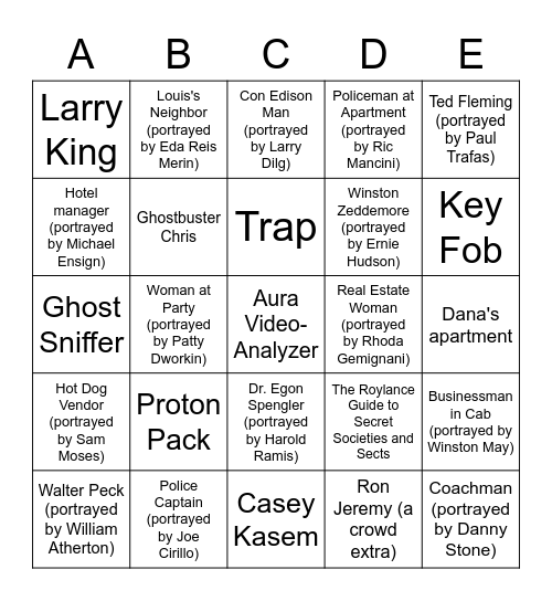 GHOSTBUSTERS 1984 Bingo Card