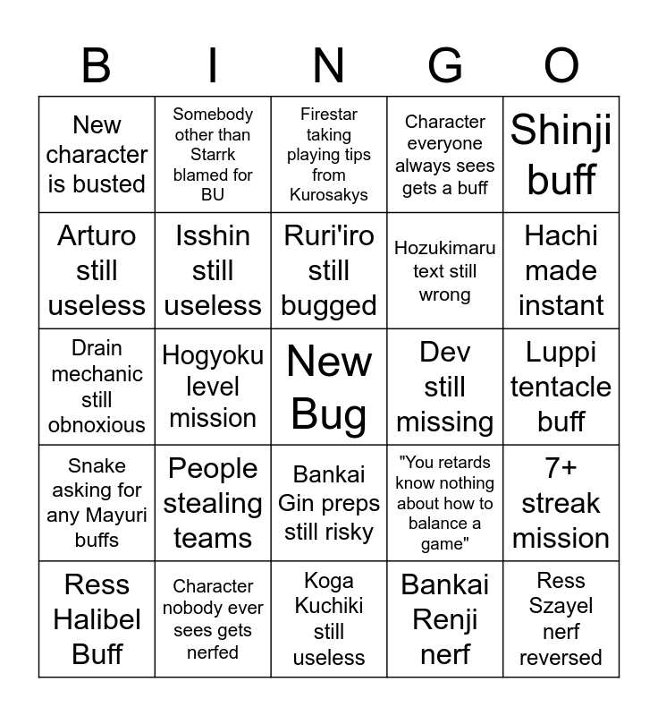 Starrk's BU Bingo Card