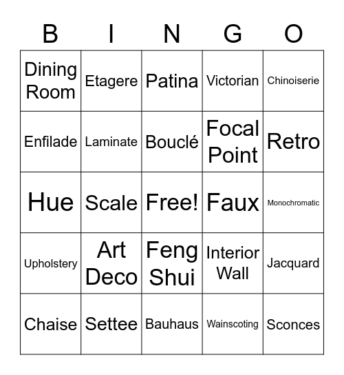Introduction to Interior Design Bingo Card