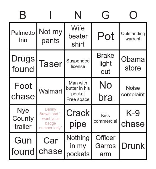 On Patrol Bingo Card Bingo Card