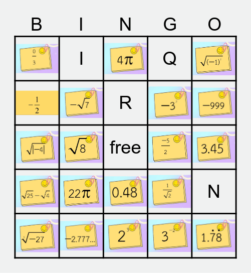 REAL NUMBER Bingo Bingo Card