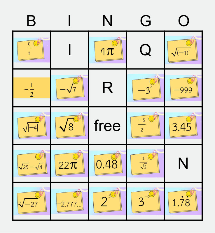 REAL NUMBER Bingo Bingo Card
