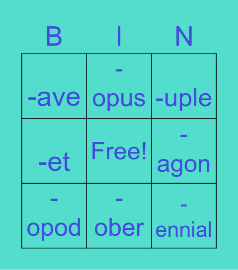 Oct Prefix- Add Prefix Bingo Card
