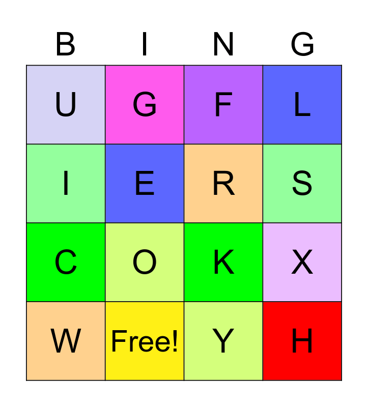 Uppercase Letters A-Z Bingo Card