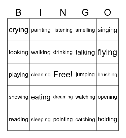 Present Continuous Bingo Card