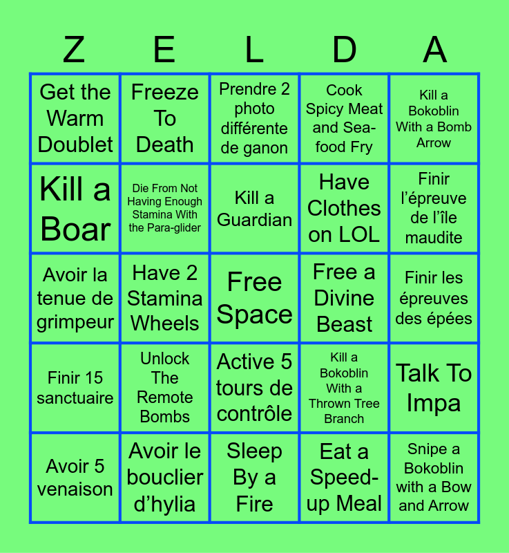 The Legend of Zelda : Breath of the Wild Bingo Card