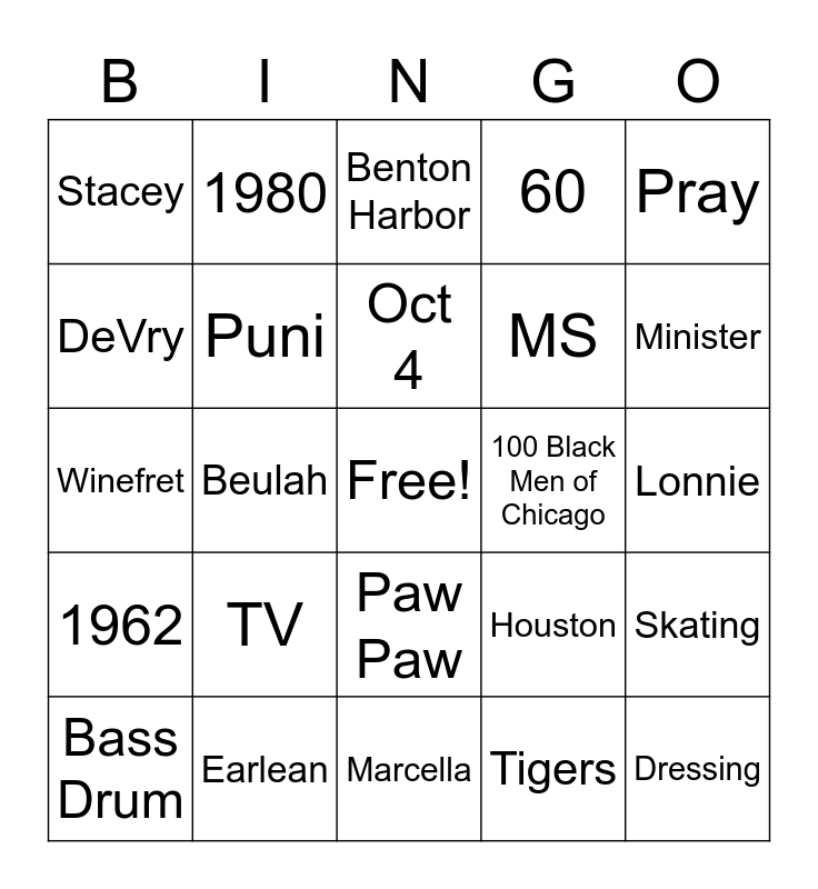 S T A R 60 Bingo Card