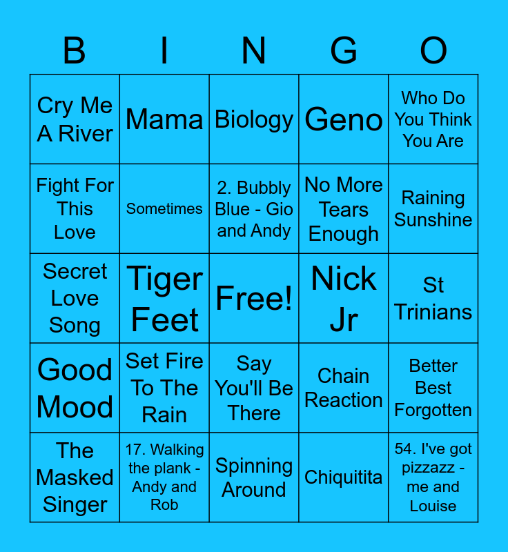 Light Blue - Katy Bingo Card