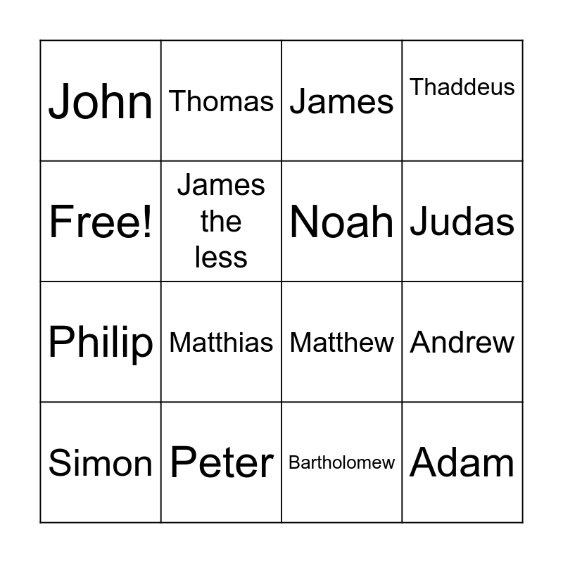 Apostles Bingo Card