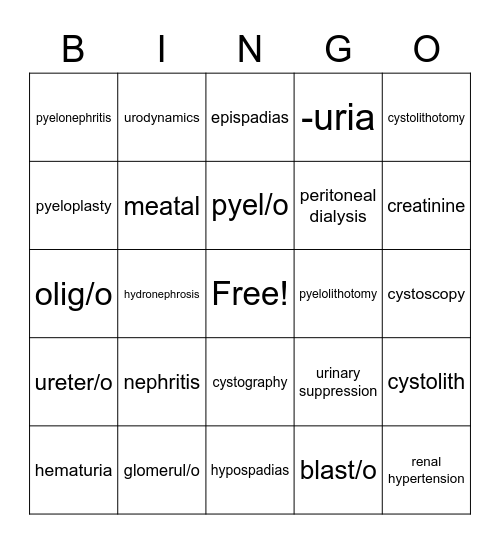 Chapter 6 | Urinary System Bingo Card