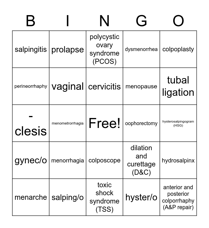 Chapter 8 | Female Reproductive System Bingo Card