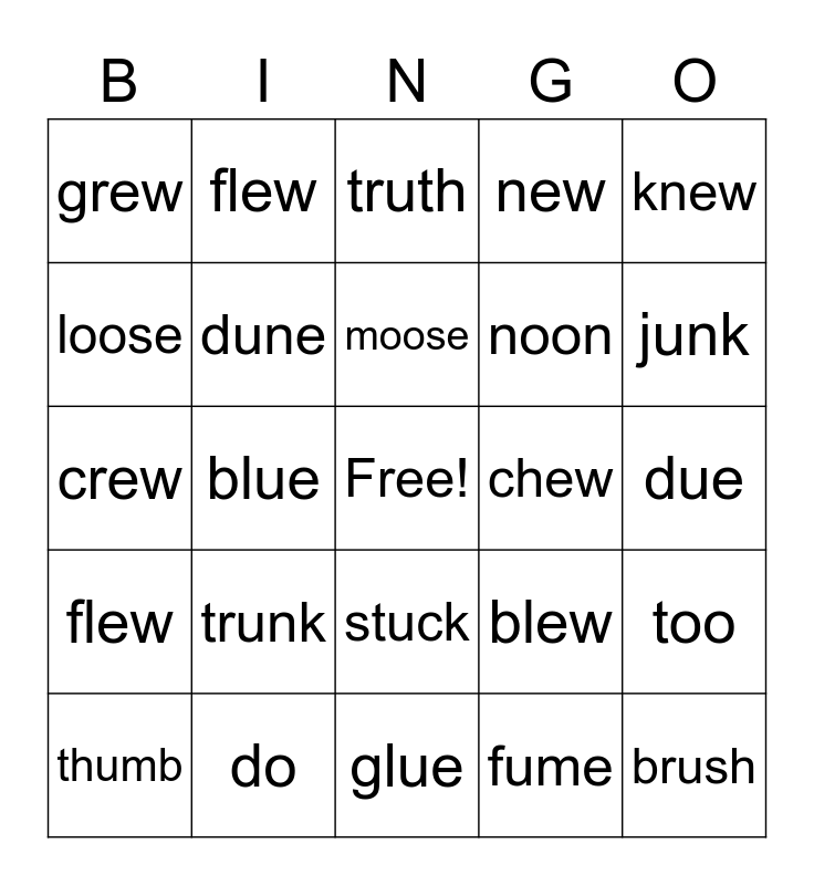long/short u Bingo Card