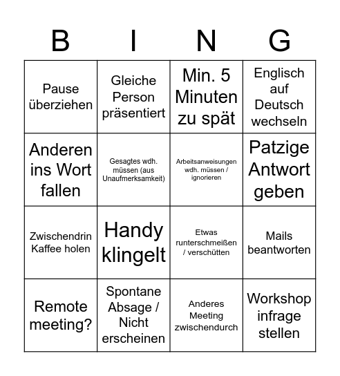 Scrum Workshop Bingo Card