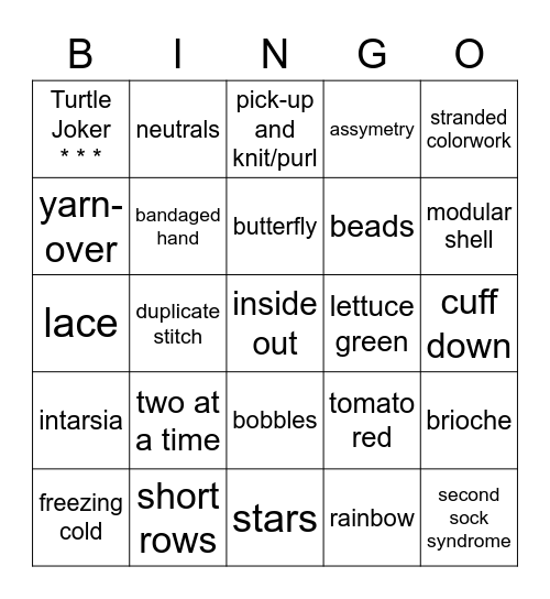 Turtle Style Bingo Card