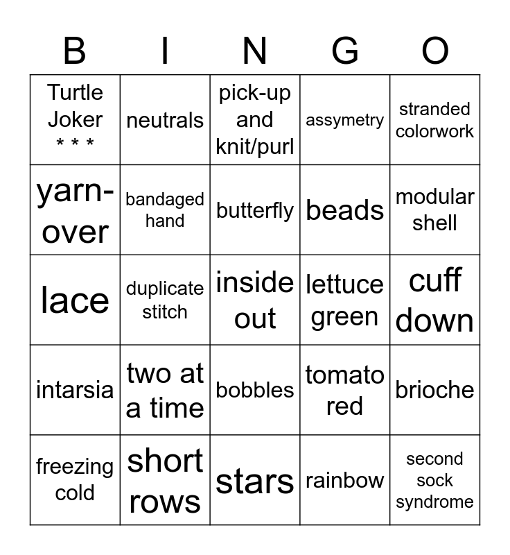 Turtle Style Bingo Card