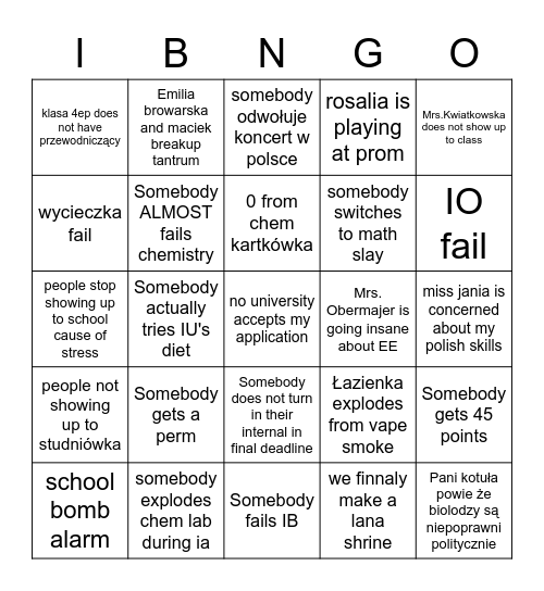 2022/2023 IB bingo Card