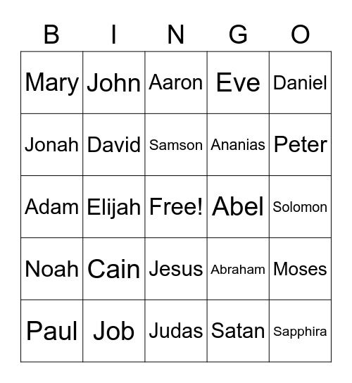 Bible Character Bingo Card