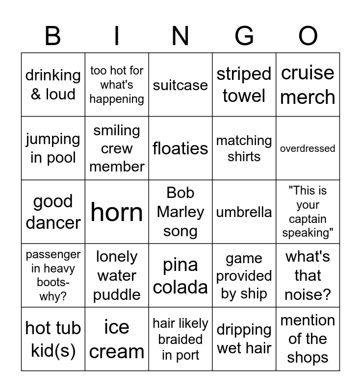Cruise (lido deck) Bingo Card