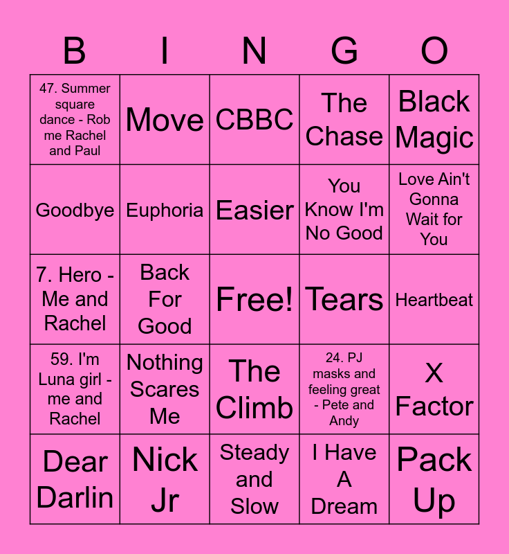 Pink - Rebecca Bingo Card