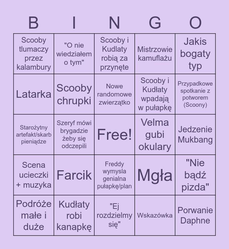 Scooby Bingo Card