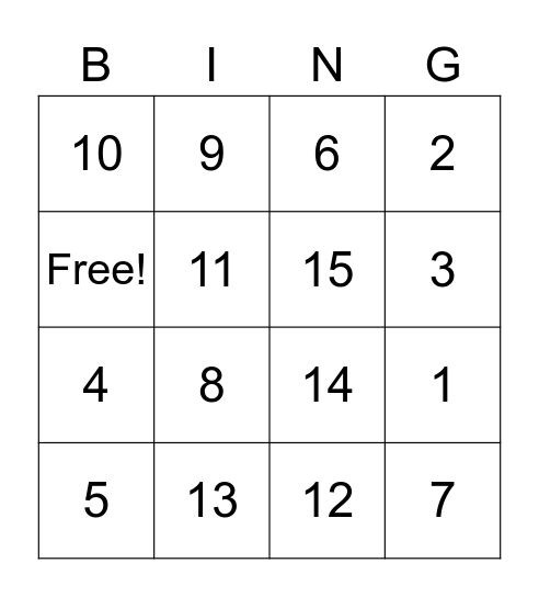 Number bingo Card