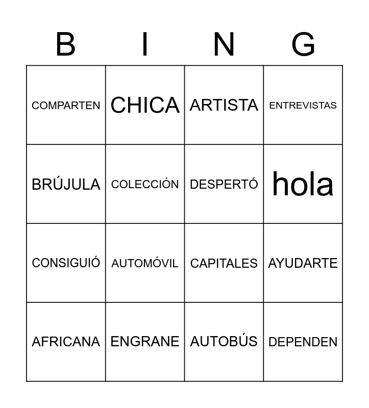 BINGO PALABRAS Bingo Card