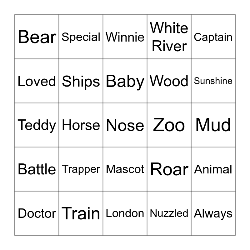 Finding Winnie Bingo Card