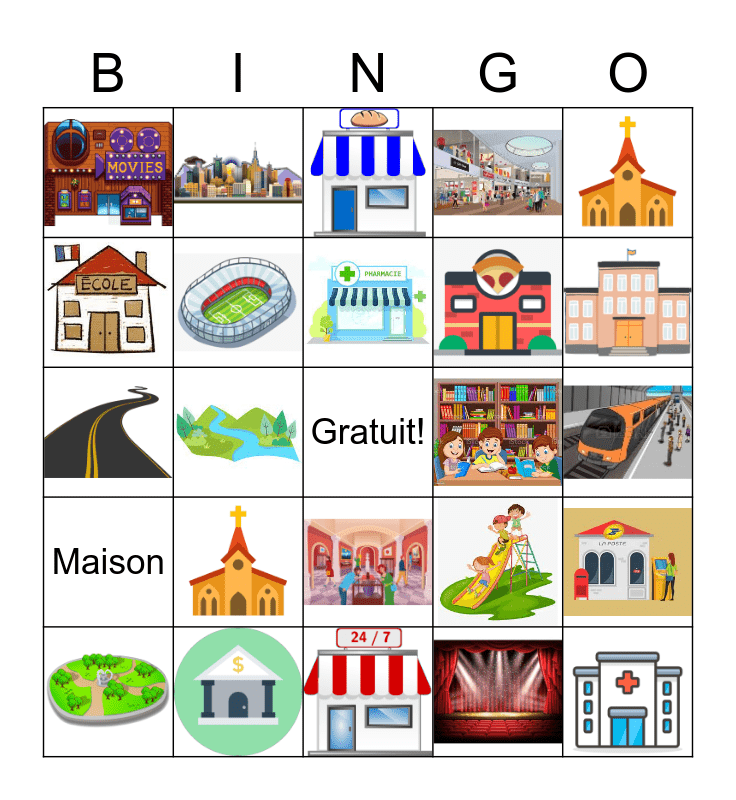 Les endroits dans la ville Bingo Card